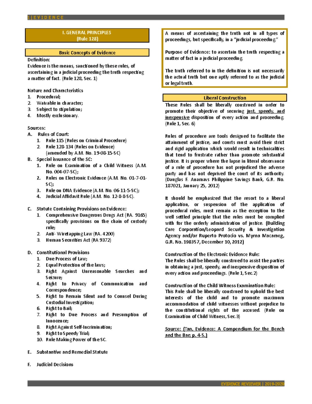 Rules on Evidence - Reviewer 2020 - COMPREHENSIVE REVIEWER C Codal A ...