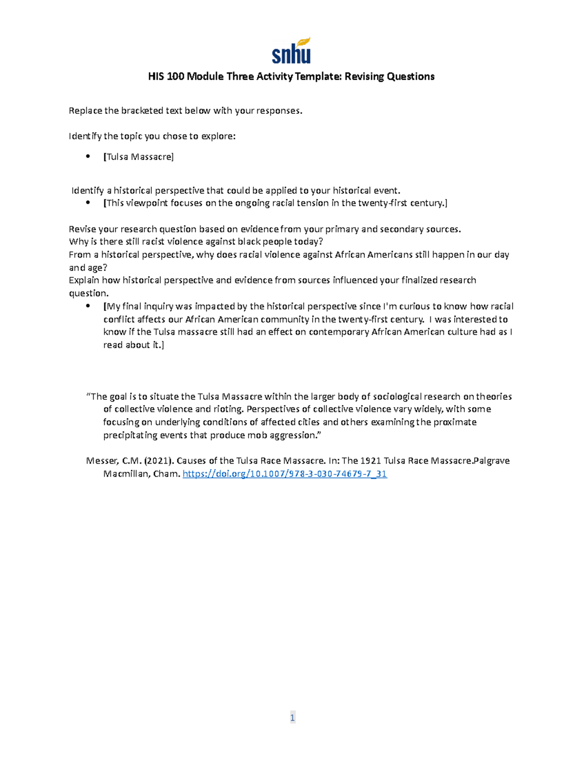 HIS 100 Module Three Activity Revising Questions Template 8 - HIS 100 ...