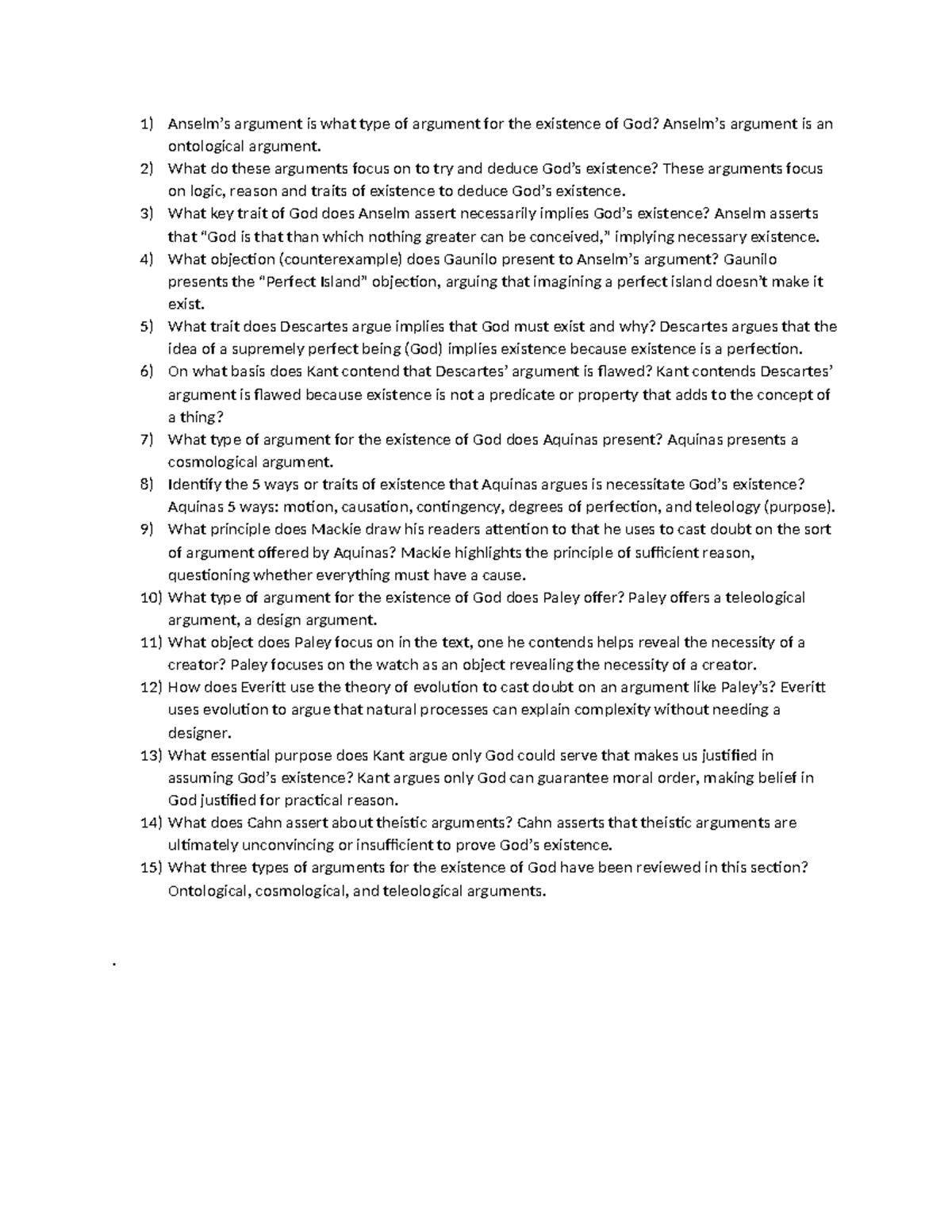 Philosophical Arguments for God's Existence (PHIL 101): Anselm to Kant Analysis - Studocu