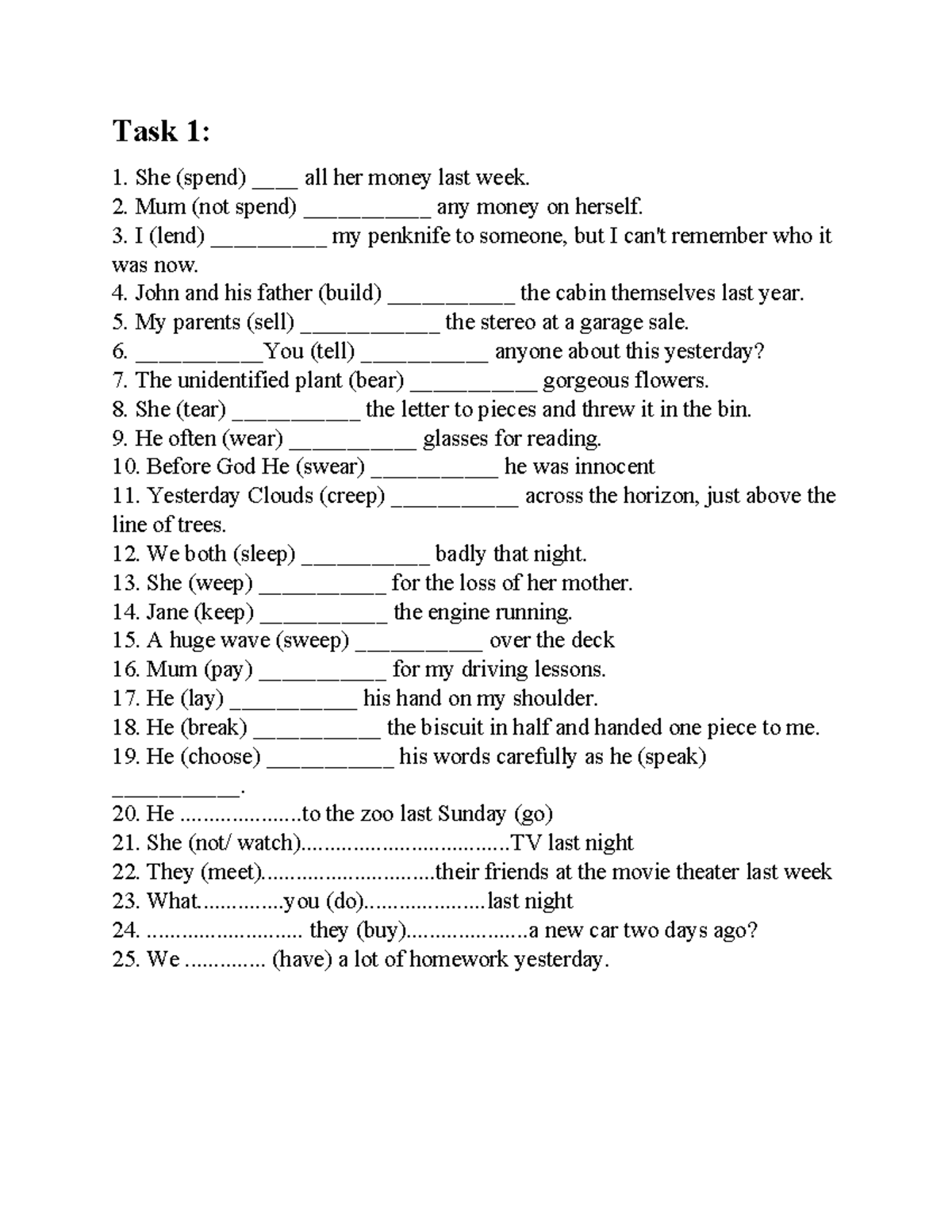 Past Simple - English Exercise (Task 1, 2 & 3) - Studocu
