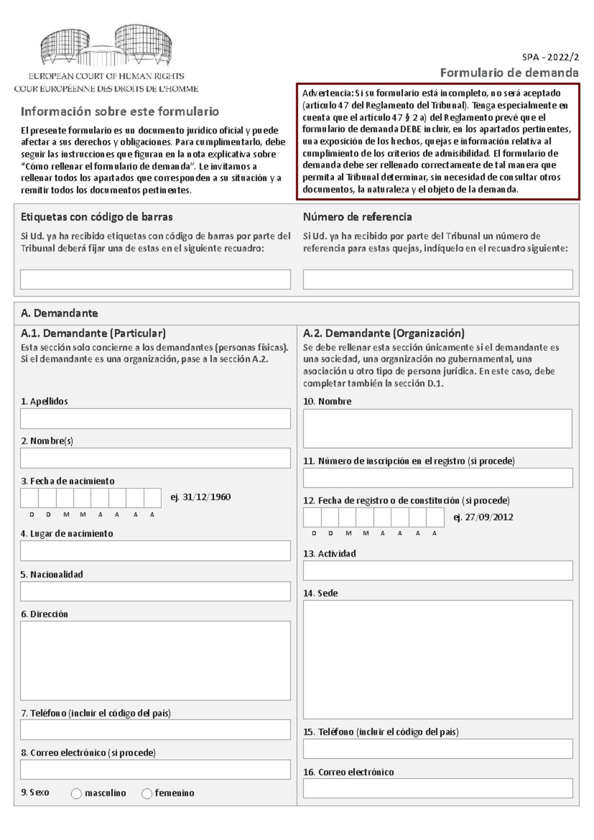 Formulario de Demanda TEDH 2022: Instrucciones y Requisitos - Studocu