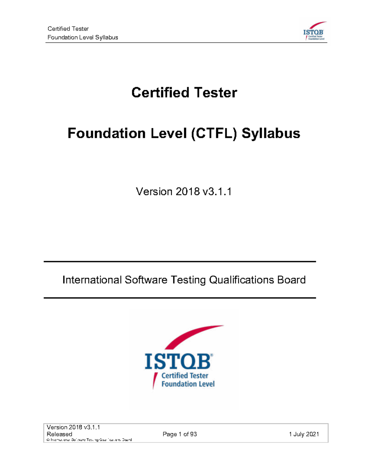 CTFL 2018 Syllabus: Certified Tester Foundation Level Overview - Studocu