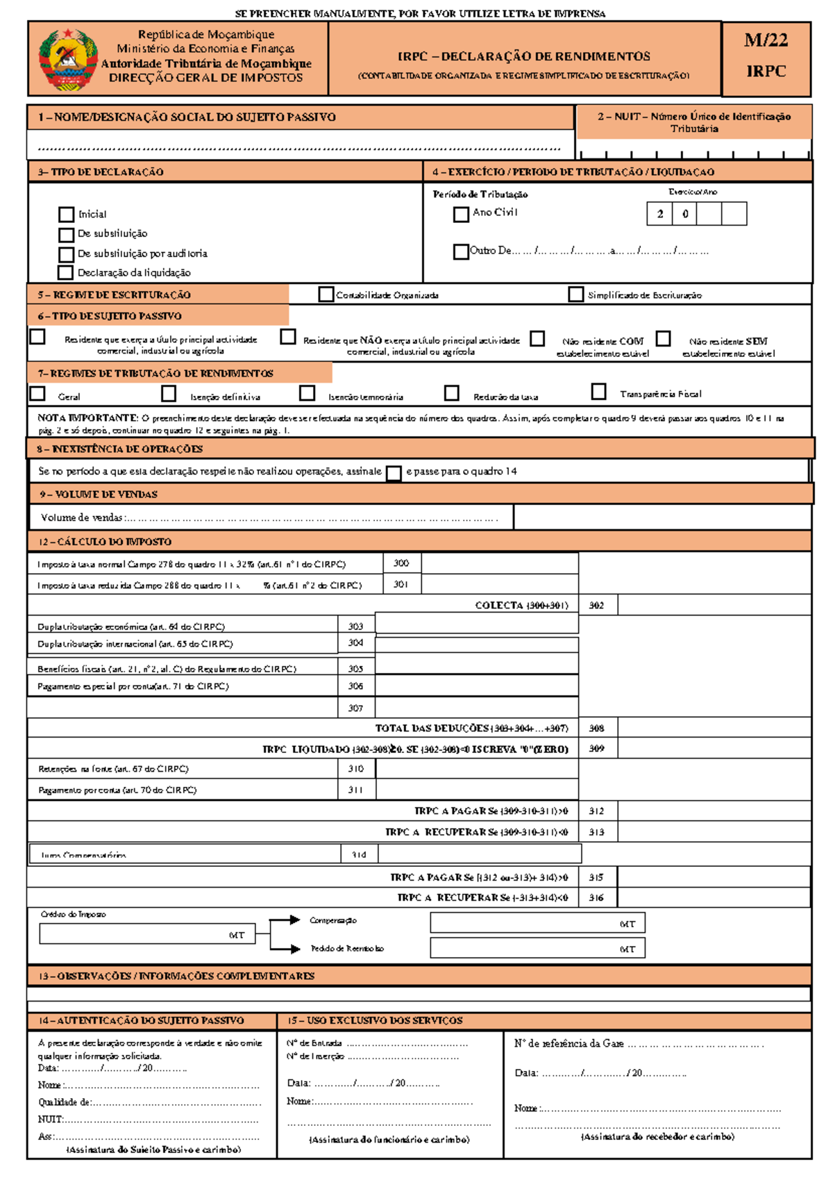 IRPC M-22 - Declaração de Rendimentos 2023 e Instruções de ...