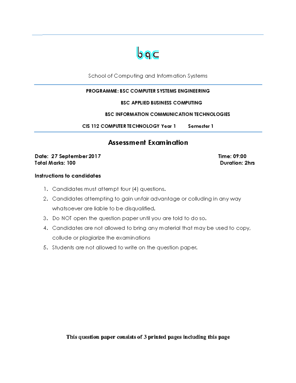 CIS 112 Final Exam: Computer Technology Assessment 2017 - Studocu