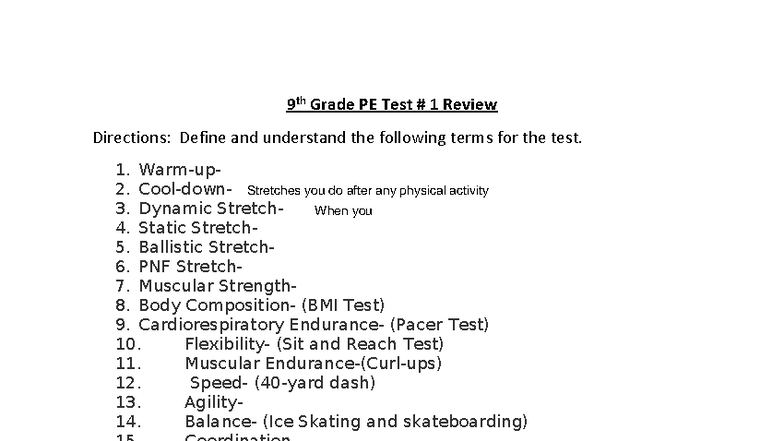 Annotated-Test%20%23%201%20Review%209th%20Grade%20PE - 9 th Grade PE ...