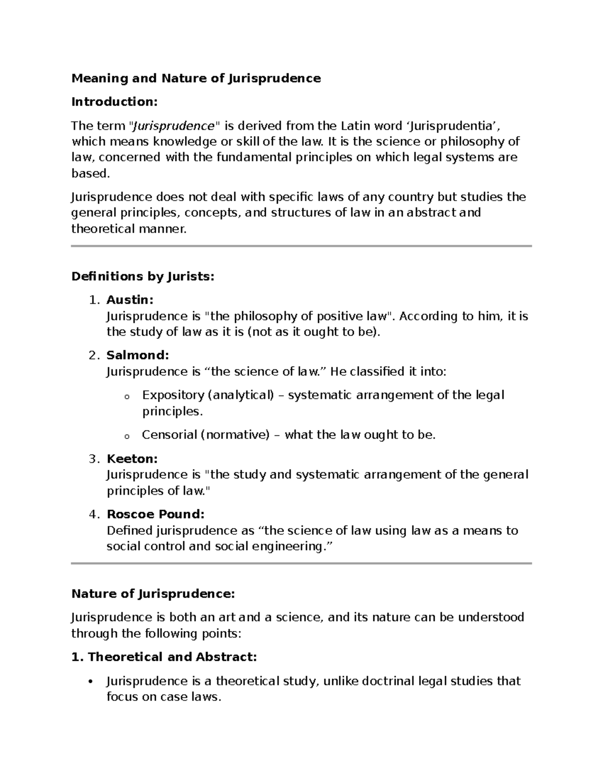 Jurisprudence: Meaning, Nature, and Importance in Legal Systems - Studocu
