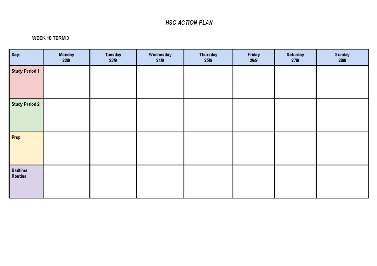 HSC Action Plan: Study & Exam Schedule for Term 3 - Studocu