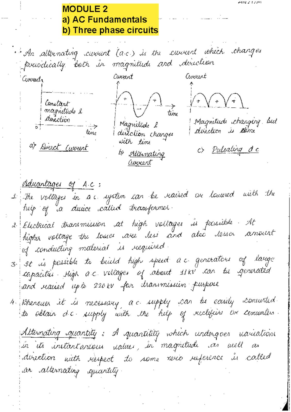 IEE Module 2 Notes Full - mechanical engineering - MODULE 2 a) AC ...