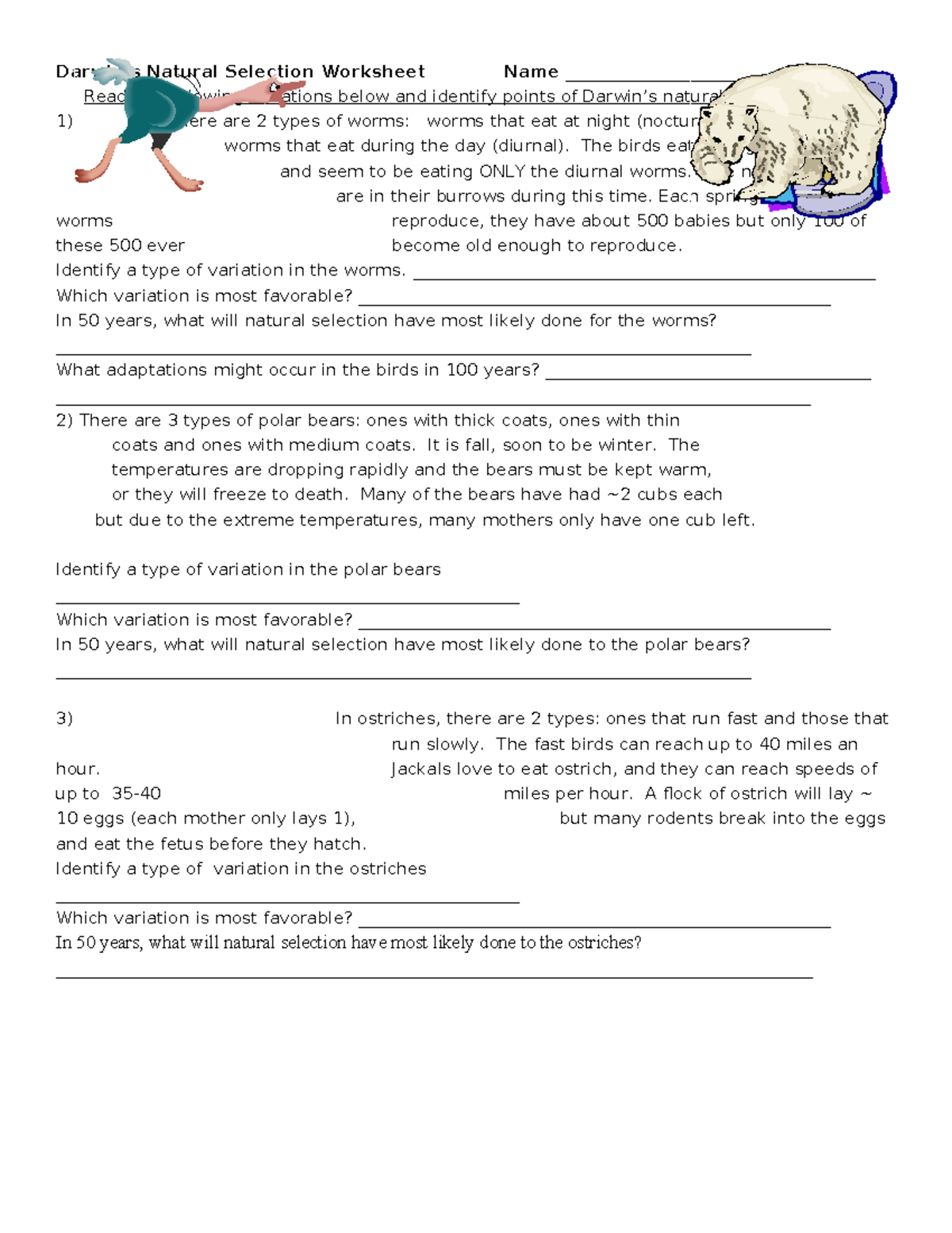 Darwin's Natural Selection Worksheet (Biology 101) - Studocu