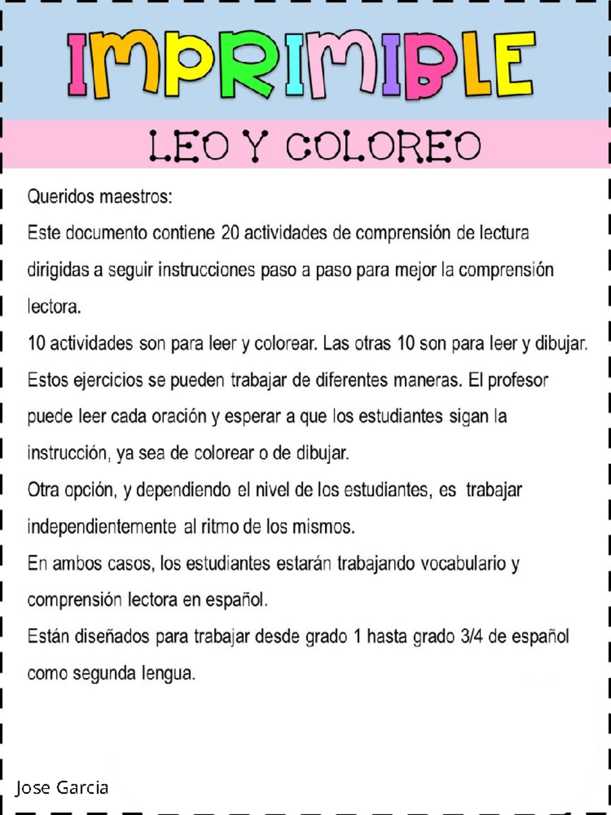 Actividades de Comprensión Lectora: Leo y Coloreo para Grado 1 - Studocu