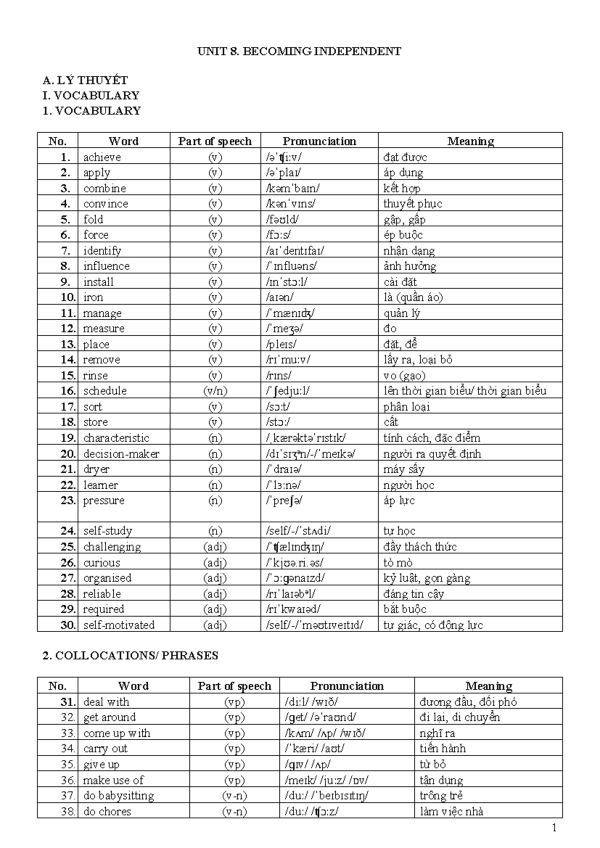 BT anh 11 Global có nghe UNIT 8. Becoming Independent - UNIT 8 ...