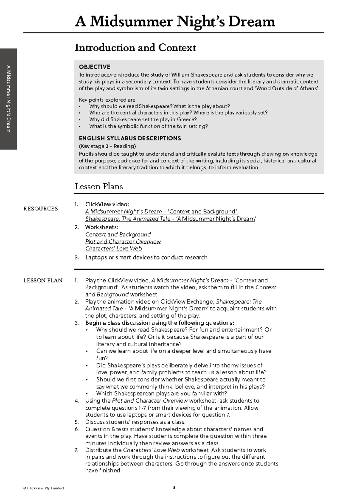 A Midsummer Night's Dream (ENG101) - Comprehensive Lesson Plans and ...