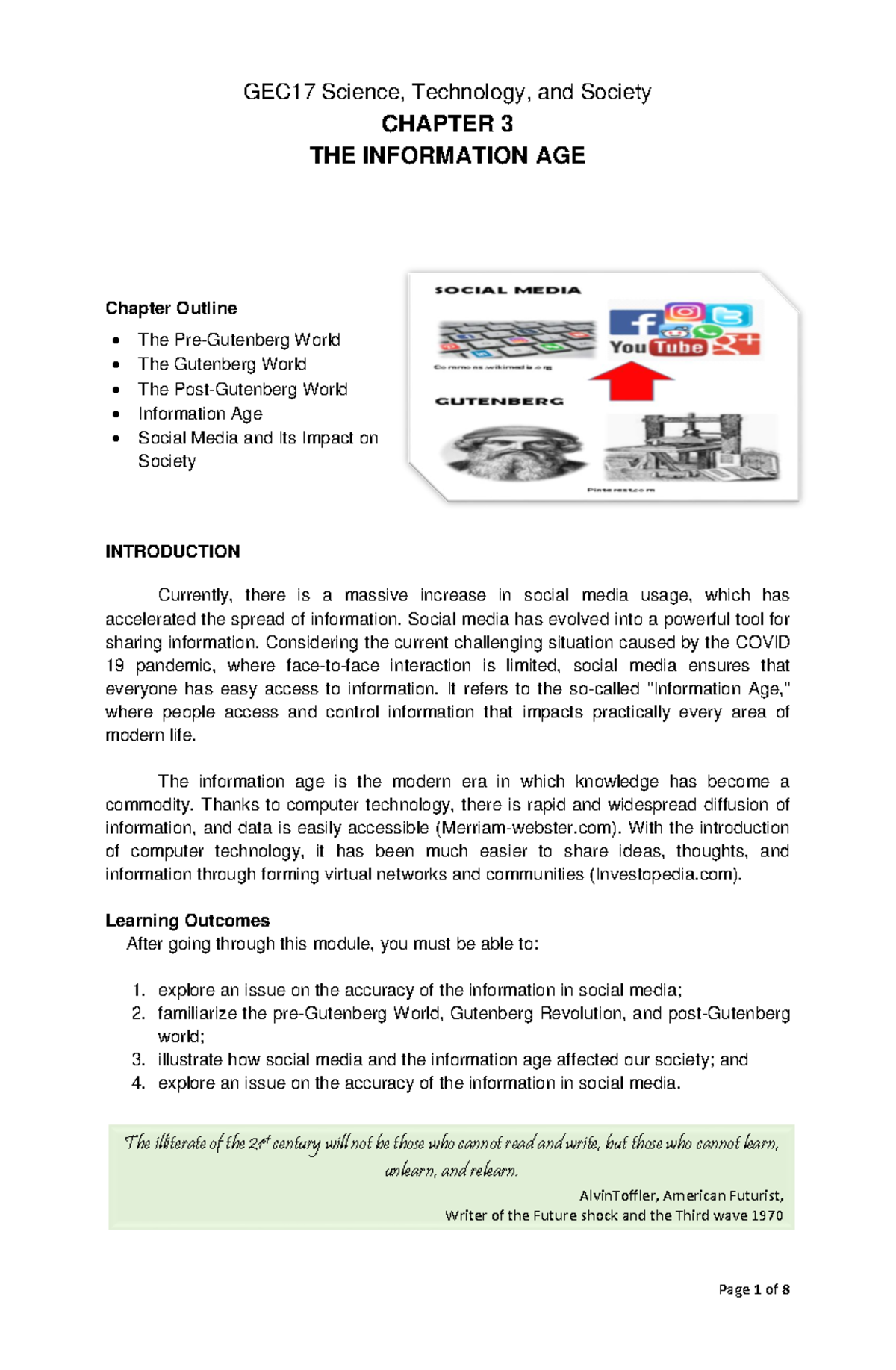 STS GEC17 Chapter 3 - Understanding the Information Age and Social ...