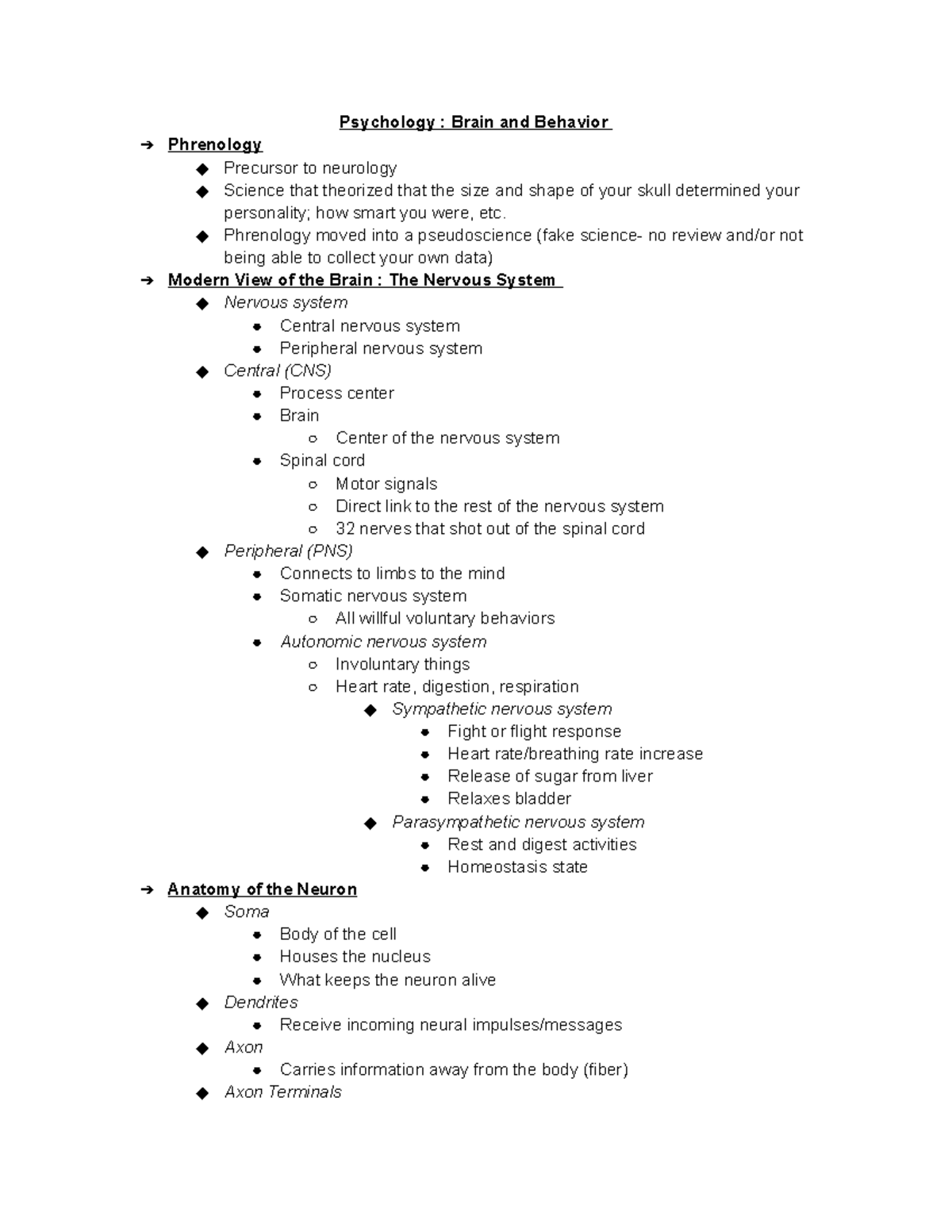 Pysch 9 16 - Prof. Deol Intro to Psych. Notes on the Brain and behavior ...