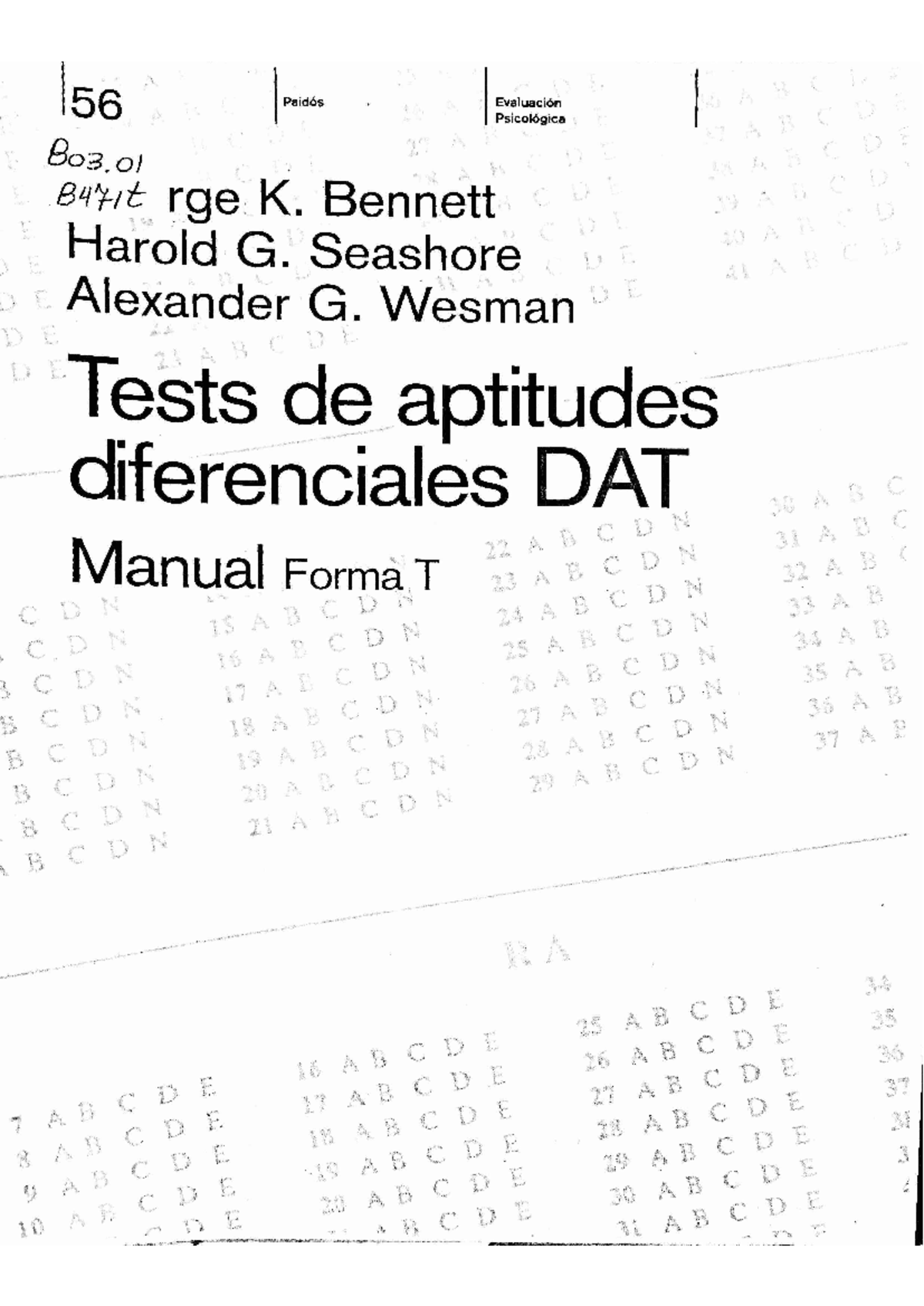 Test de Aptitudes diferenciales DAT - 56 Paidós Evaluación Psicológica ...