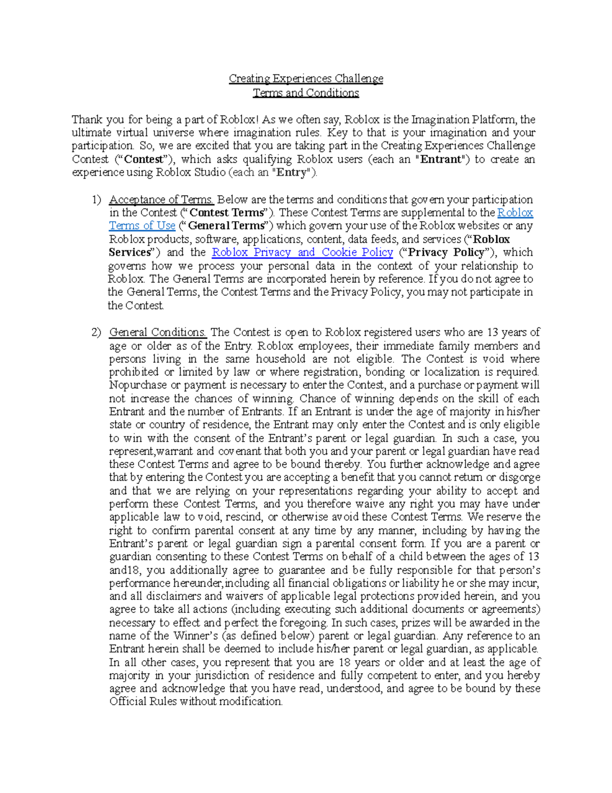Creating Experiences Challenge - Terms and Conditions for Participation ...