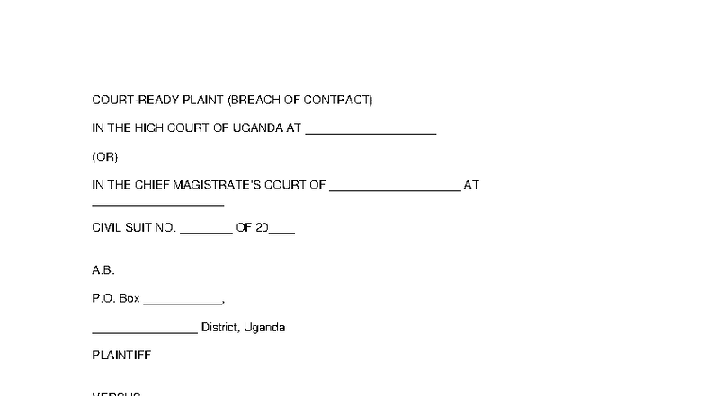 Court ready plaint - Very important - COURT-READY PLAINT (BREACH OF ...