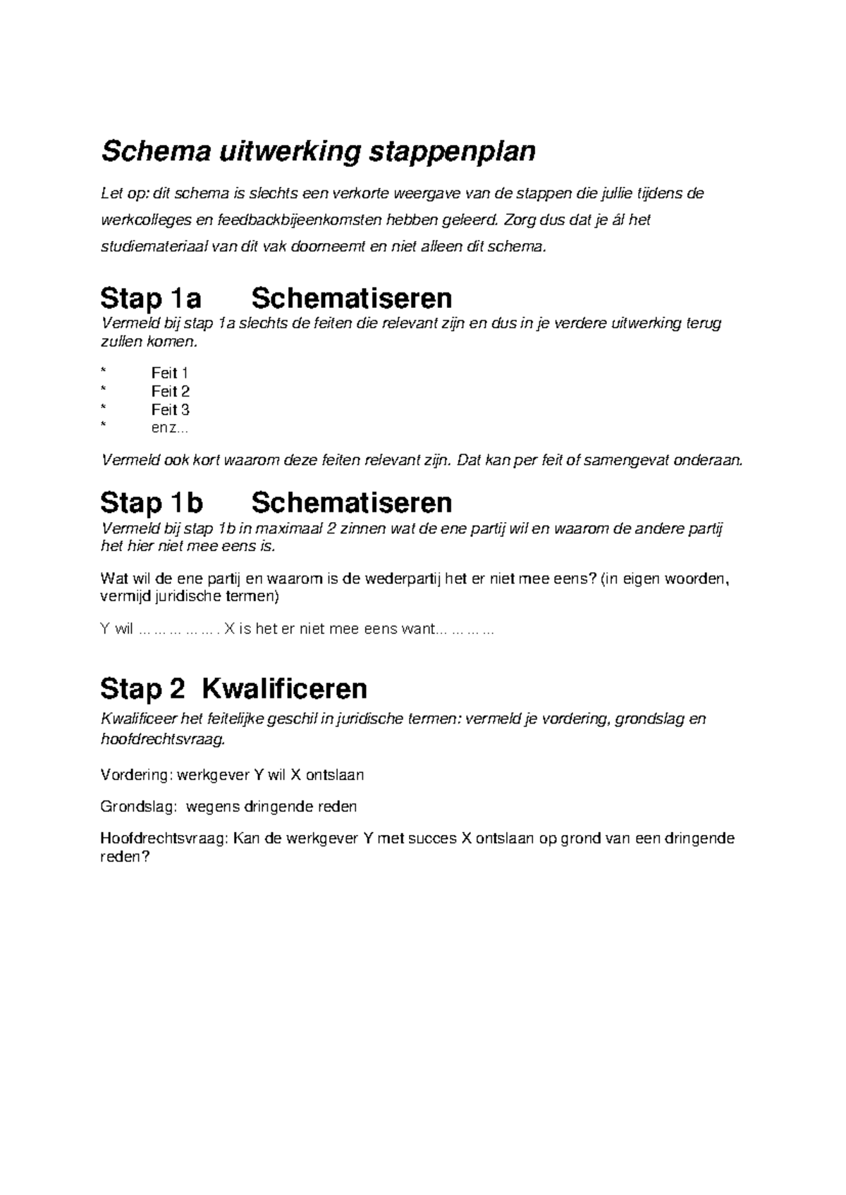 Schema Stappenplan 2022-2023: Kwalificatie en Analyse van Geschillen ...