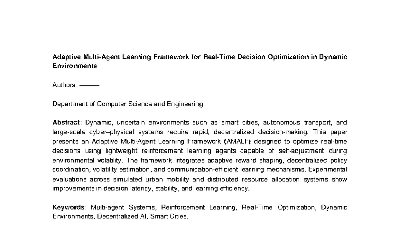 Adaptive Learning Framework for Decision Optimization (CSE 2023) - Studocu