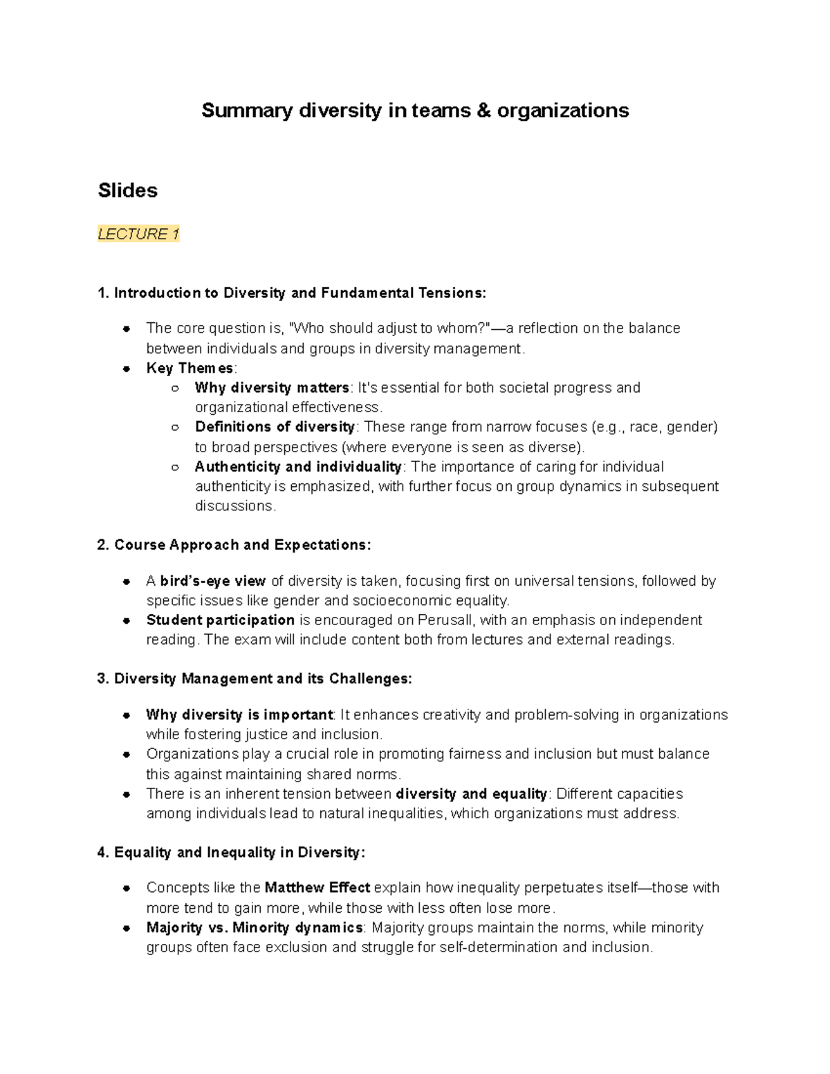 Diversity in Teams & Organizations: Key Insights from Lecture 1 ...