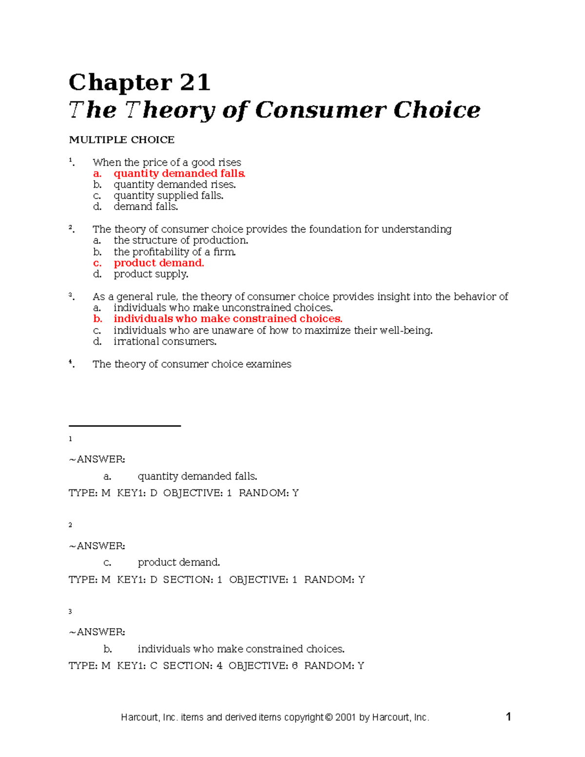 Chapter 21: The Theory of Consumer Choice - MCQs and Insights - Studocu