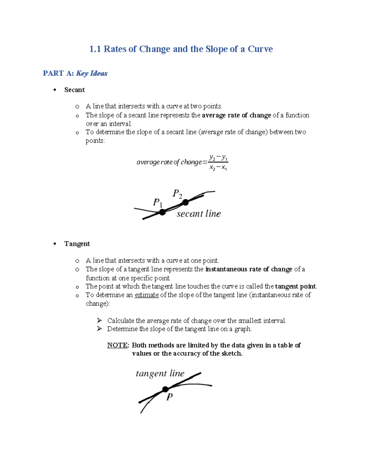 1.1 Rates of Change & Slope of a Curve: Key Ideas & Examples - Studocu