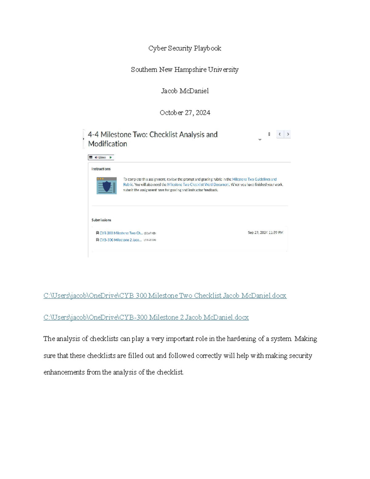 CYB-300 Playbook Submission Jacob Mc Daniel - CYB 300 - Cyber Security Playbook Southern New ...