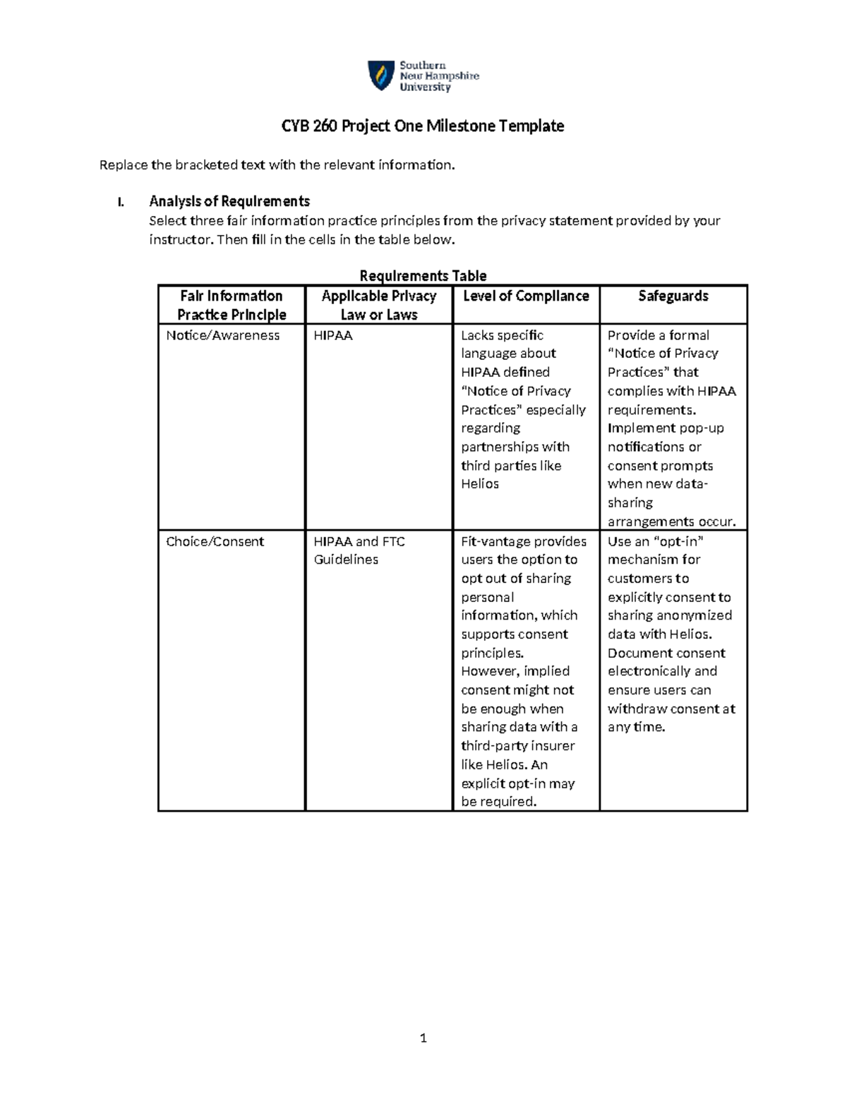CYB 260 Project One Milestone: Fair Information Practices Analysis ...