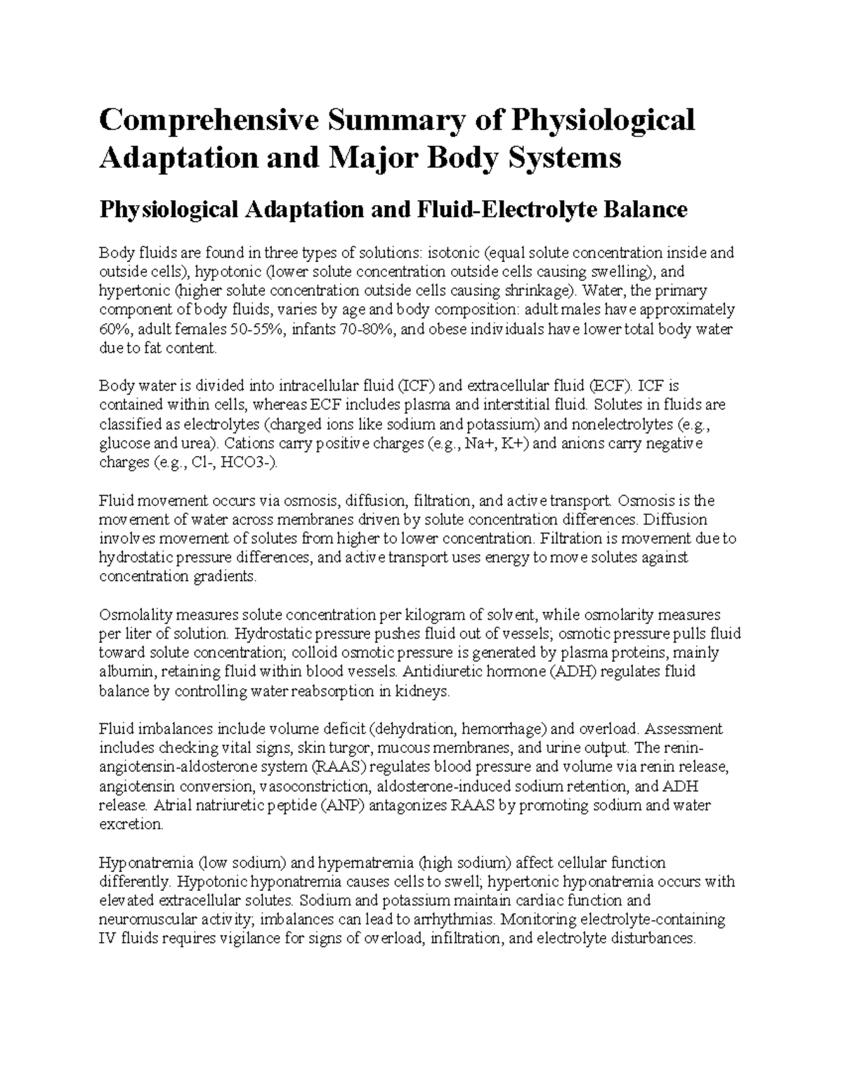Comprehensive Study Guide for Physiological Adaptation and Body Systems ...