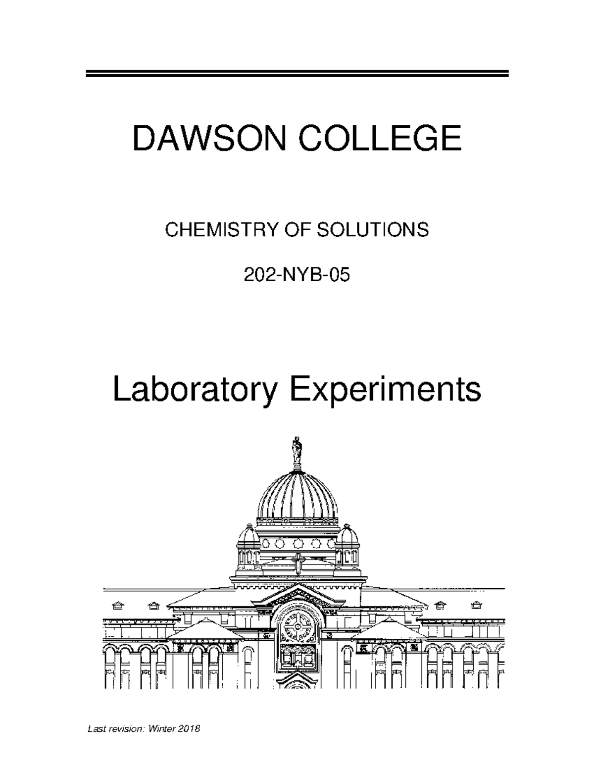 202-NYB-05 Lab Manual F2022 - Last revision: Winter 2018 DAWSON COLLEGE CHEMISTRY OF SOLUTIONS ...