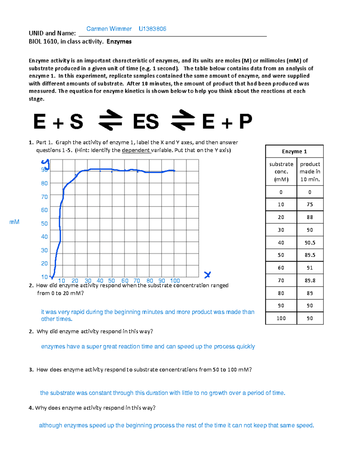 BIOL 1610 In-Class Activity: Enzyme Activity Analysis and Graphing ...