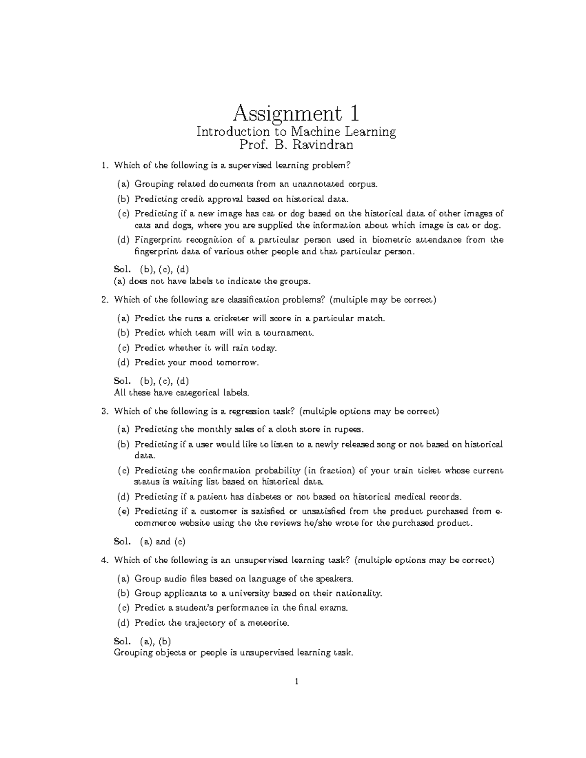 ML 101: Assignment 1 - Intro to Machine Learning Concepts - Studocu