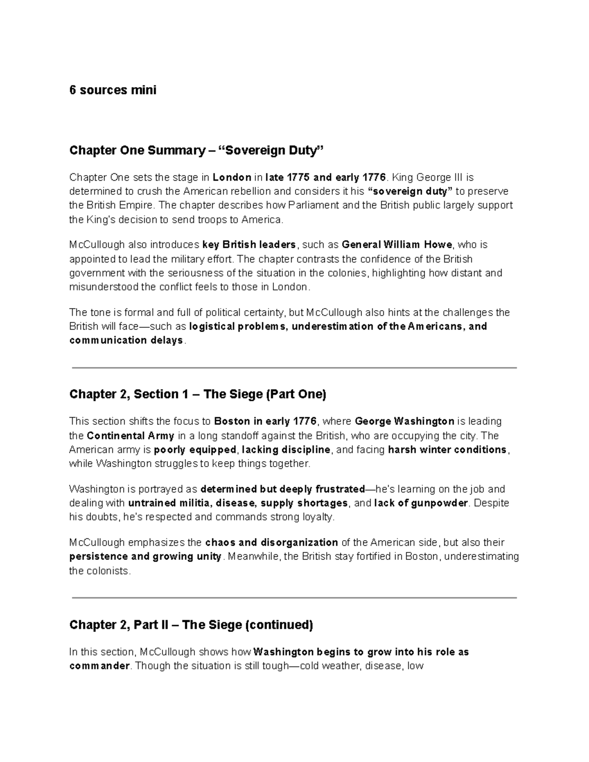 1776 - Chapter One Summary & Siege Notes (Part I & II) - Studocu