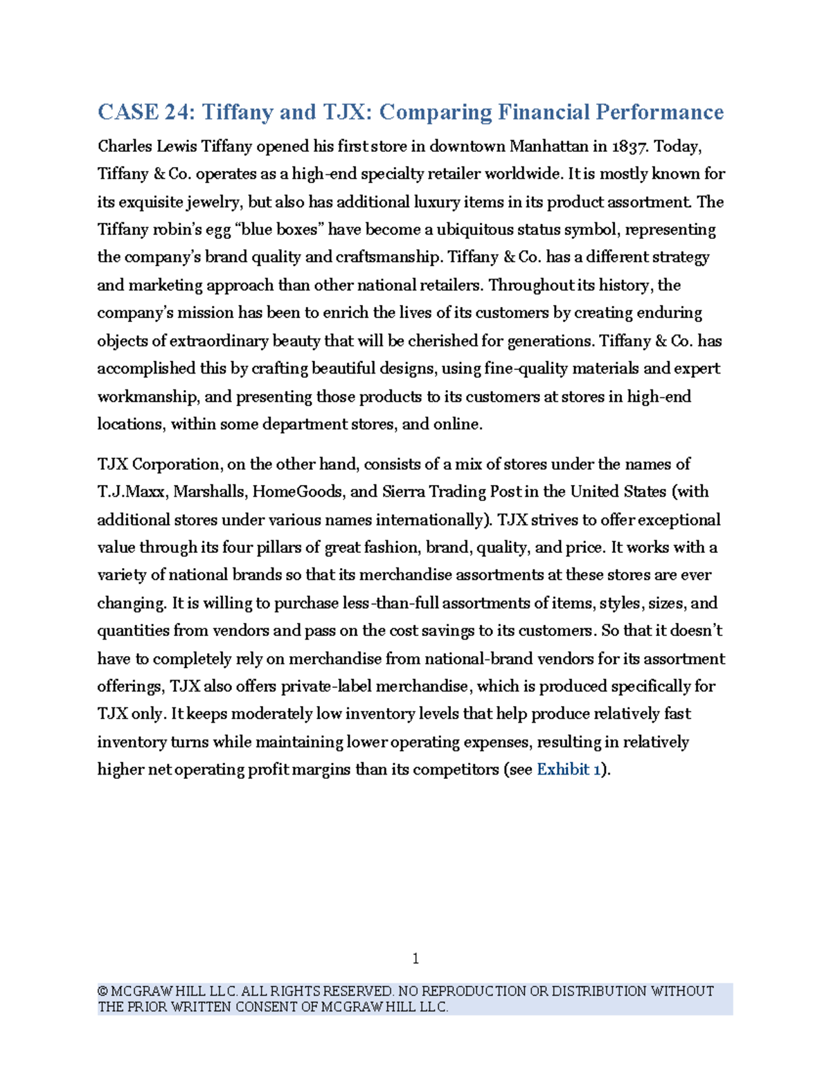 Case Study Tiffany and TJX - CASE 24: Tiffany and TJX: Comparing ...