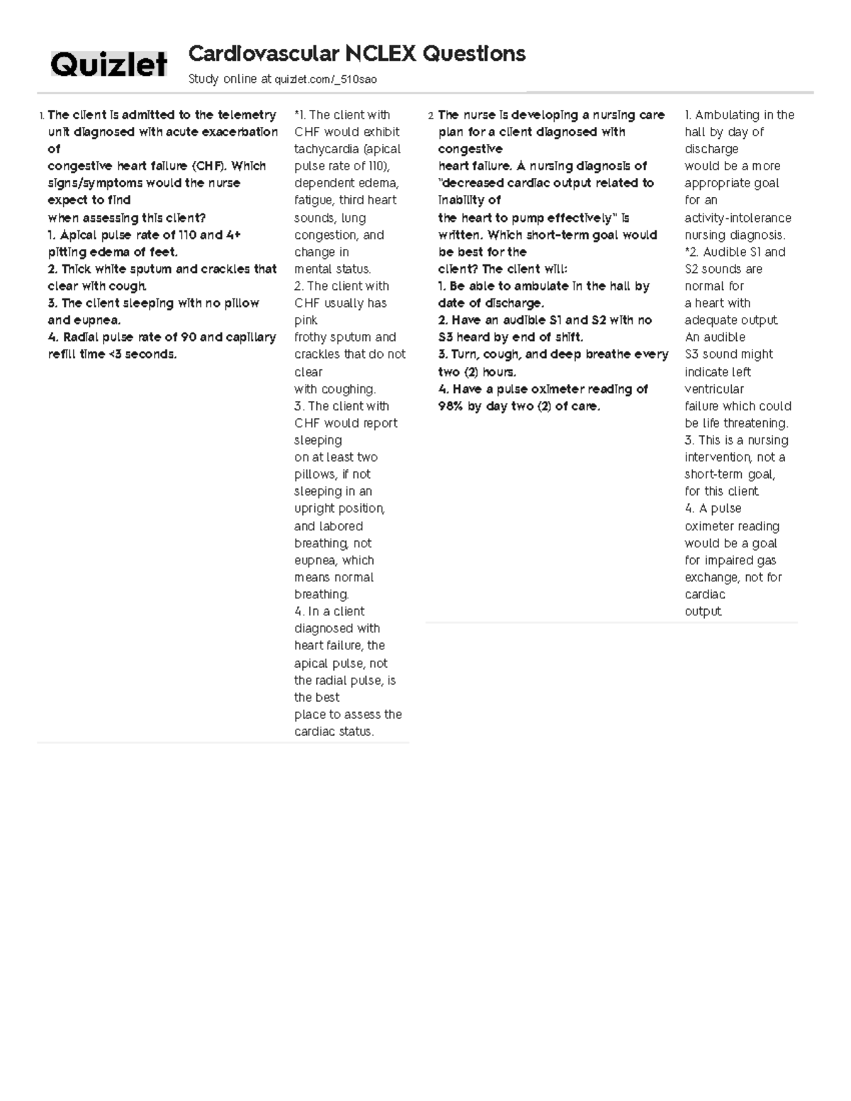 Cardiovascular Nclex Questions - 1 client is admitted to the telemetry ...