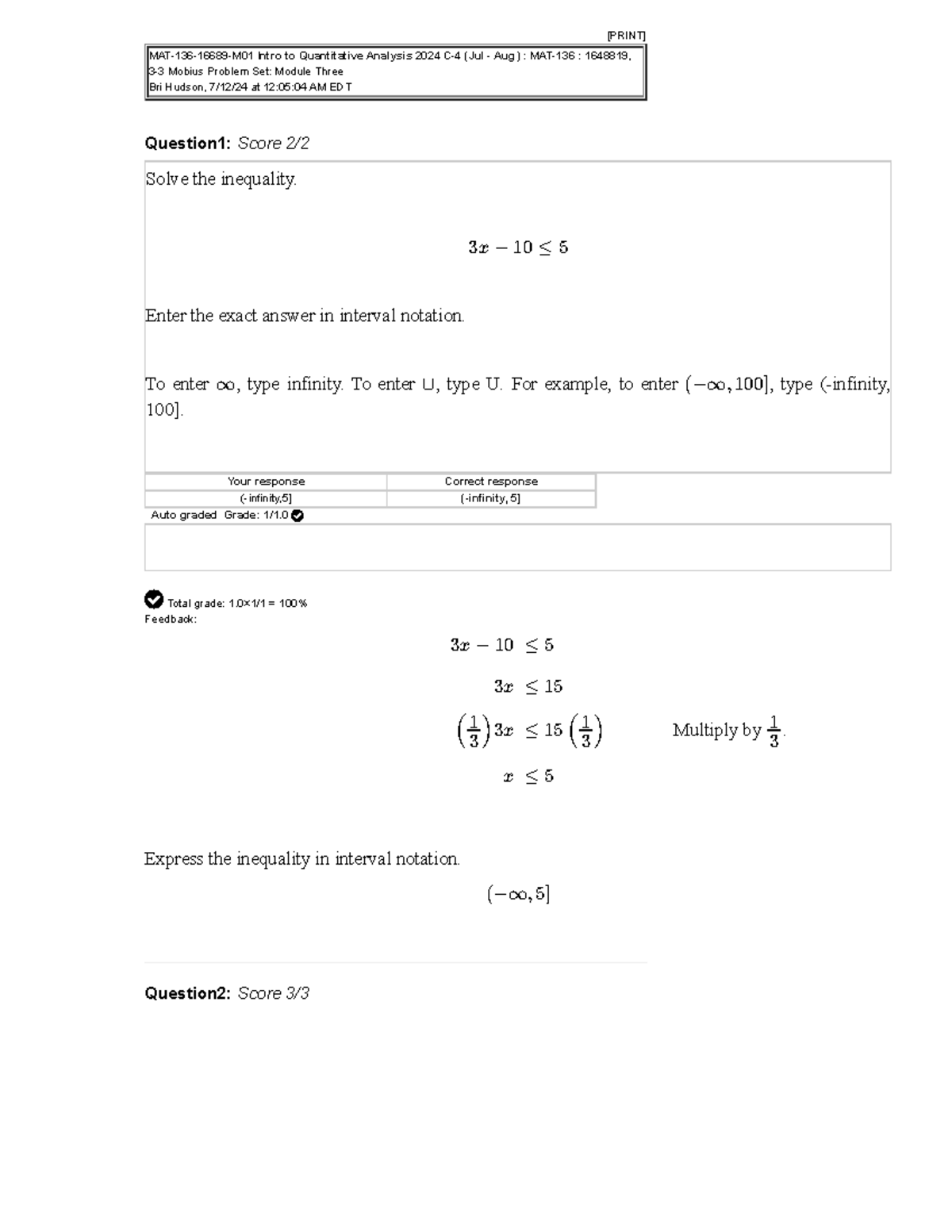 Southern New Hampshire University - 3-3 Mobius Problem Set Module Three ...