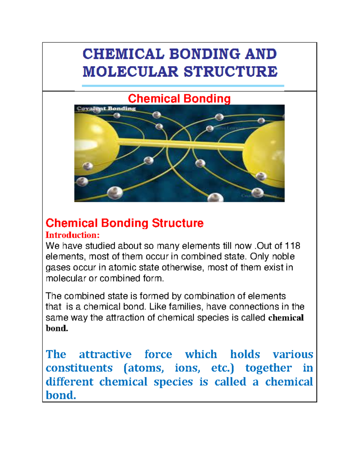 Chemical bonding notes - Chemical Bonding Chemical Bonding Structure ...