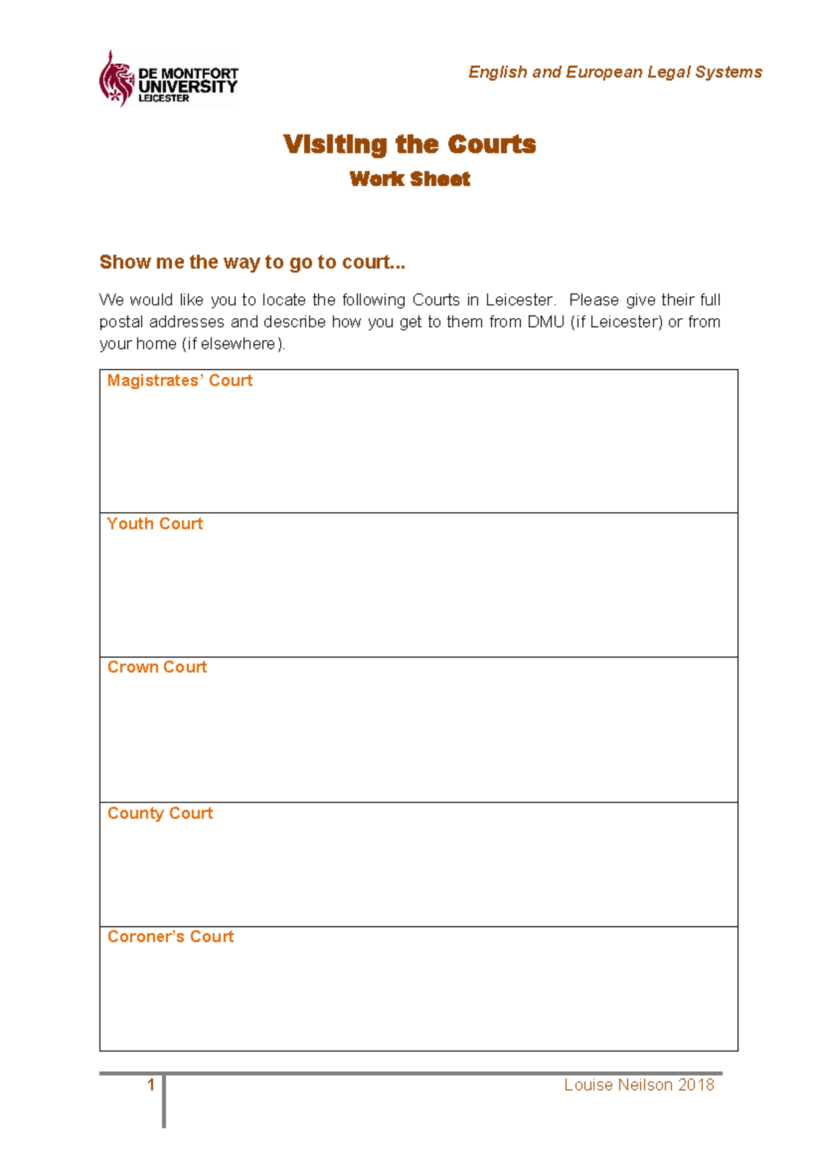 Visiting the Courts: Worksheet for Leicester Law Students - Studocu