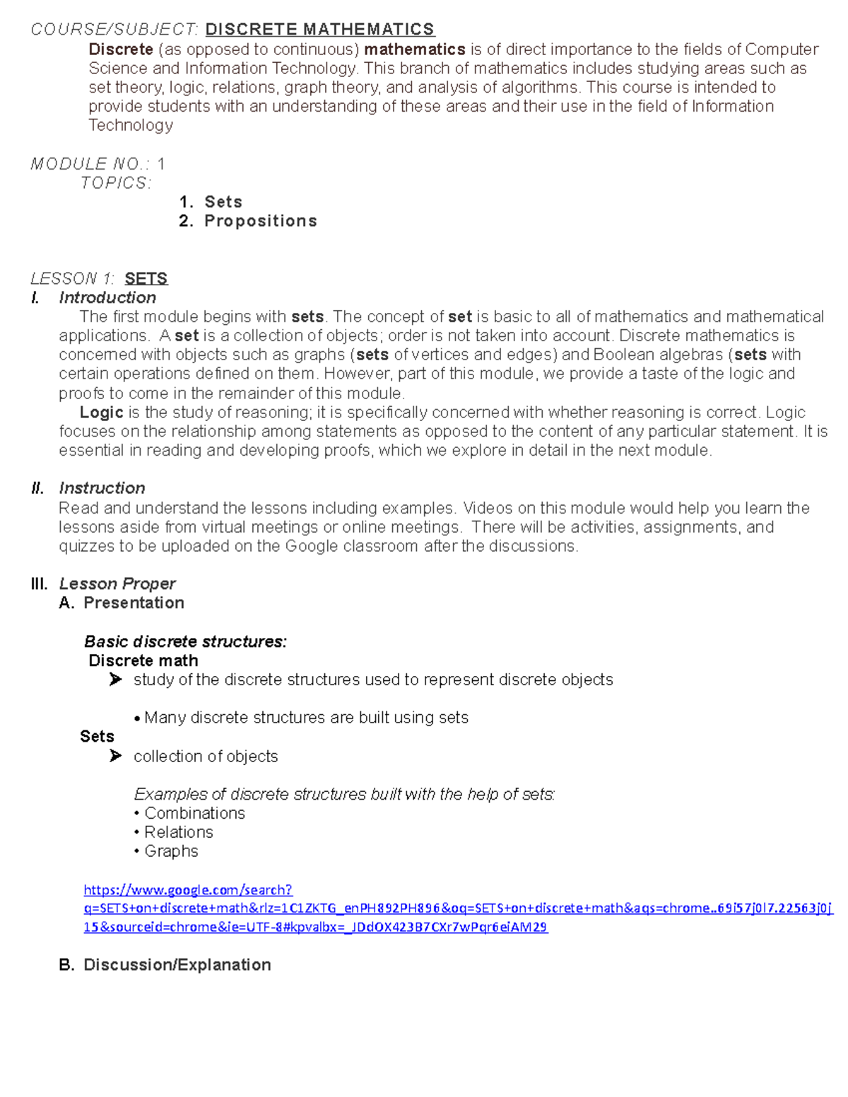 2023-DISC MATH- Prelim-module 1-lesson 1 - COURSE/SUBJECT: DISCRETE ...