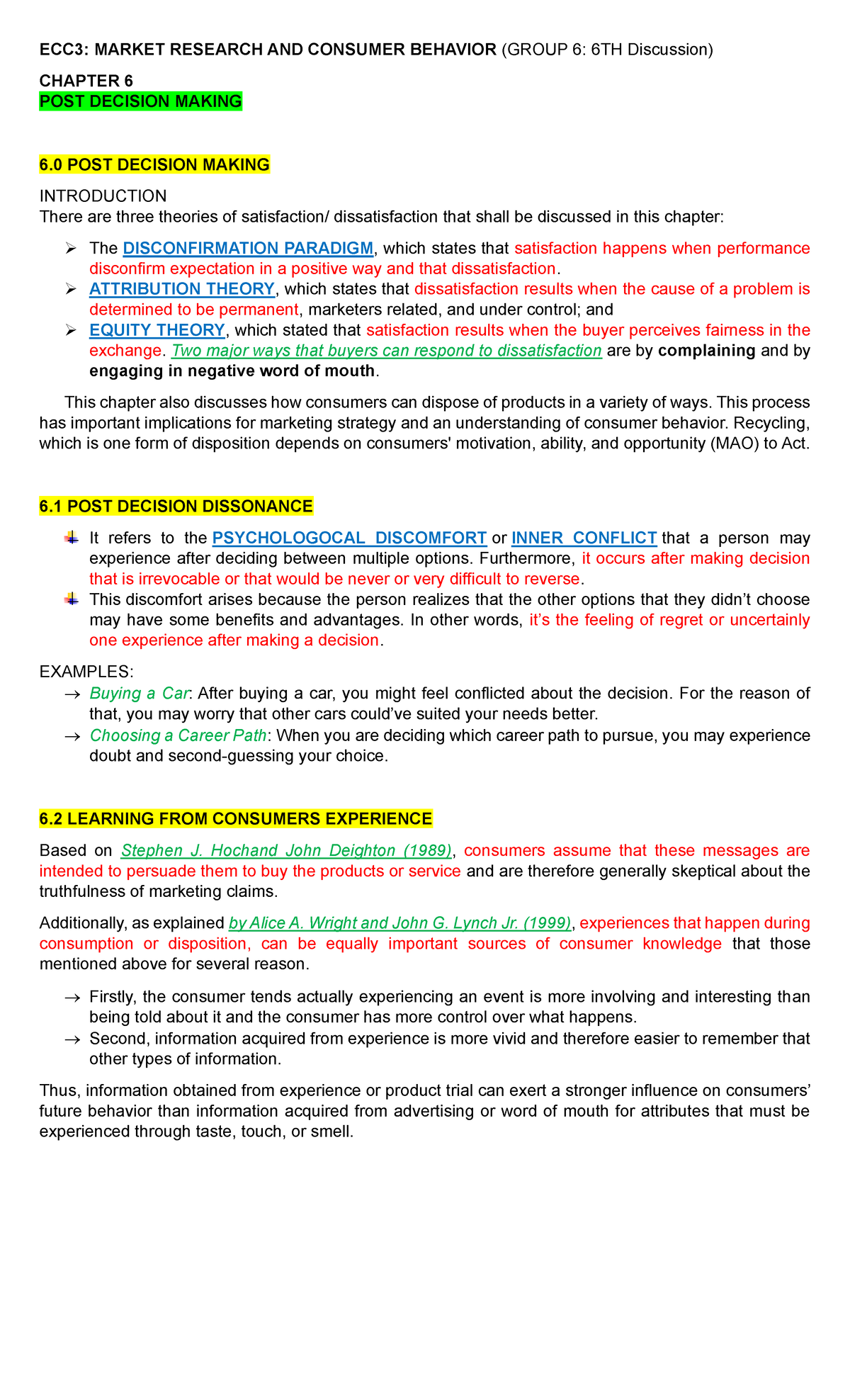 ECC3: Market Research & Consumer Behavior - Chapter 6 Insights - Studocu