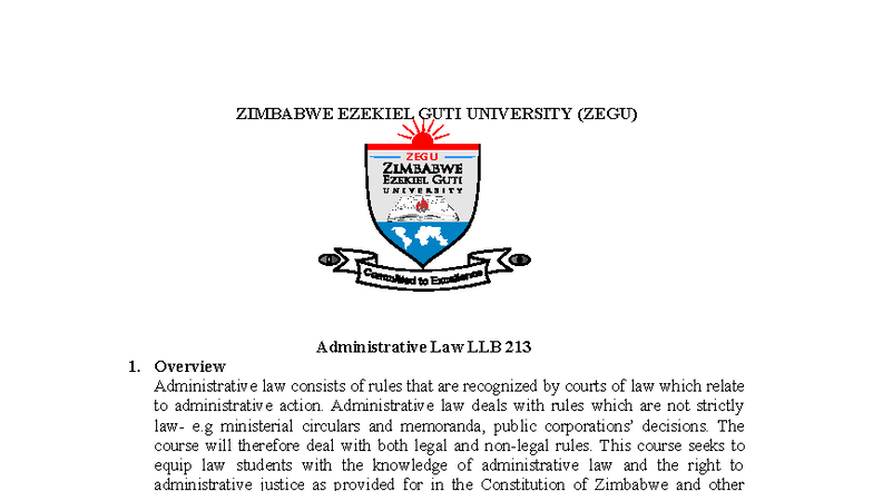 ZEG U LLB 213 Administrative Law Course Outline and Overview - Studocu