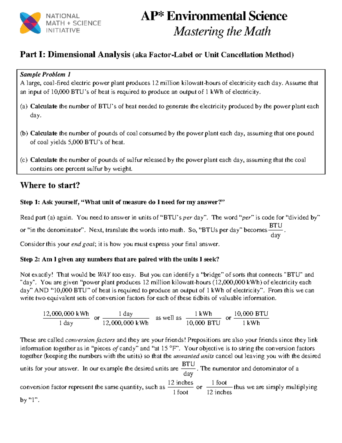 APES 101: Mastering the Math - Dimensional Analysis & Sample Problems ...