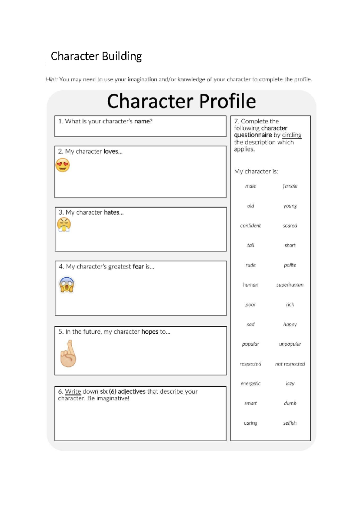 Character Profile Handout: Building Your Character's Identity - Studeersnel
