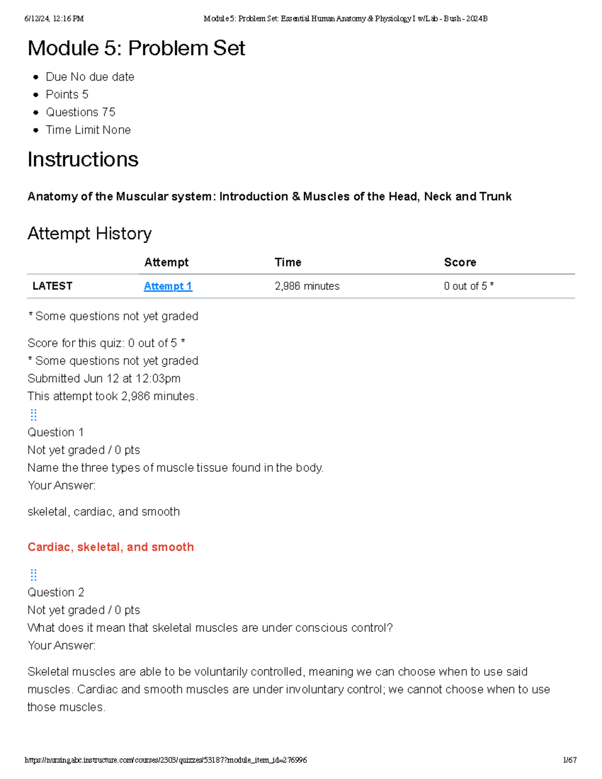 Module 5 Problem Set: Essential Human Anatomy & Physiology I w Lab - 2024B - Studocu