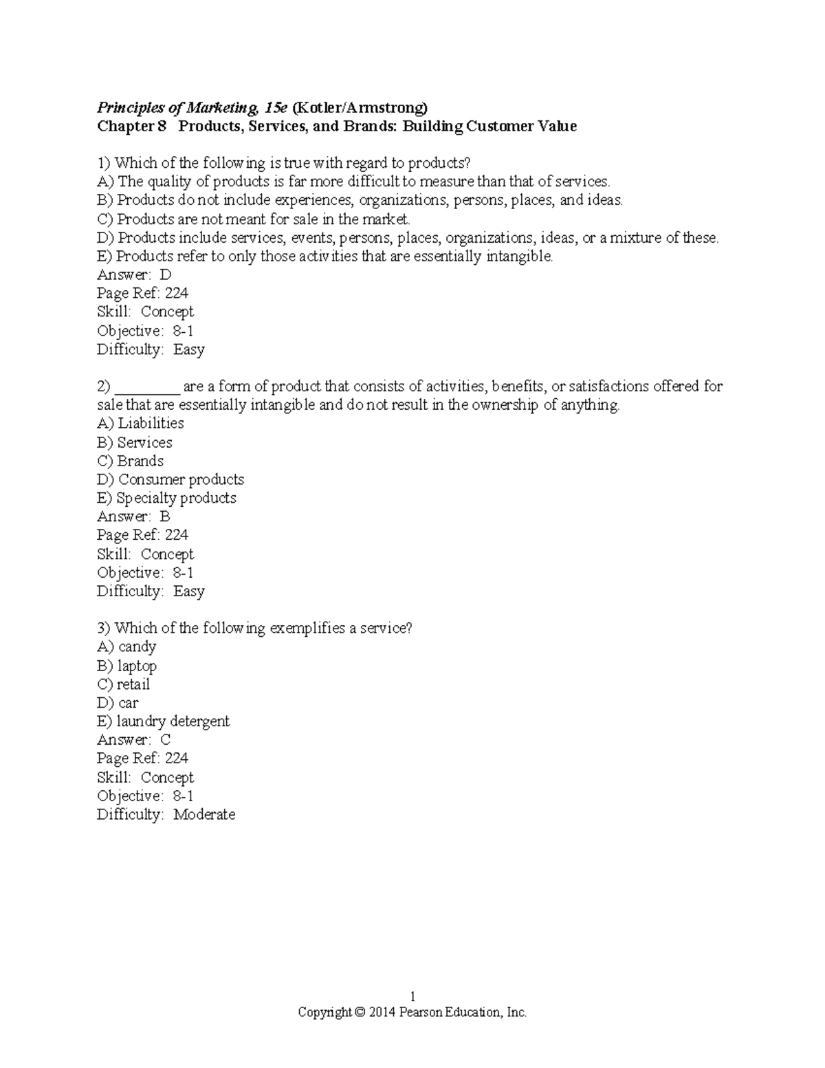 Chapter 8 - Marketing Principles Testbank: Products, Services & Brands ...