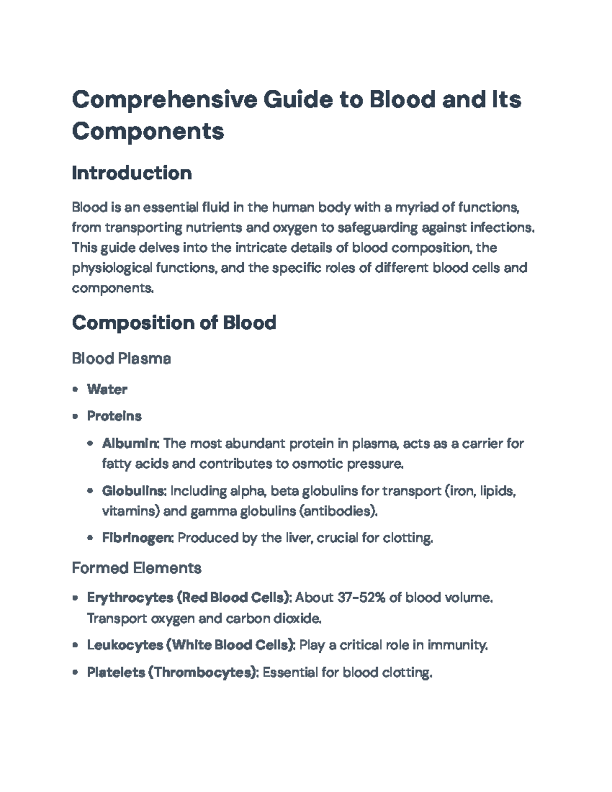 Comprehensive Guide to Blood Composition and Functions (BIO101 ...