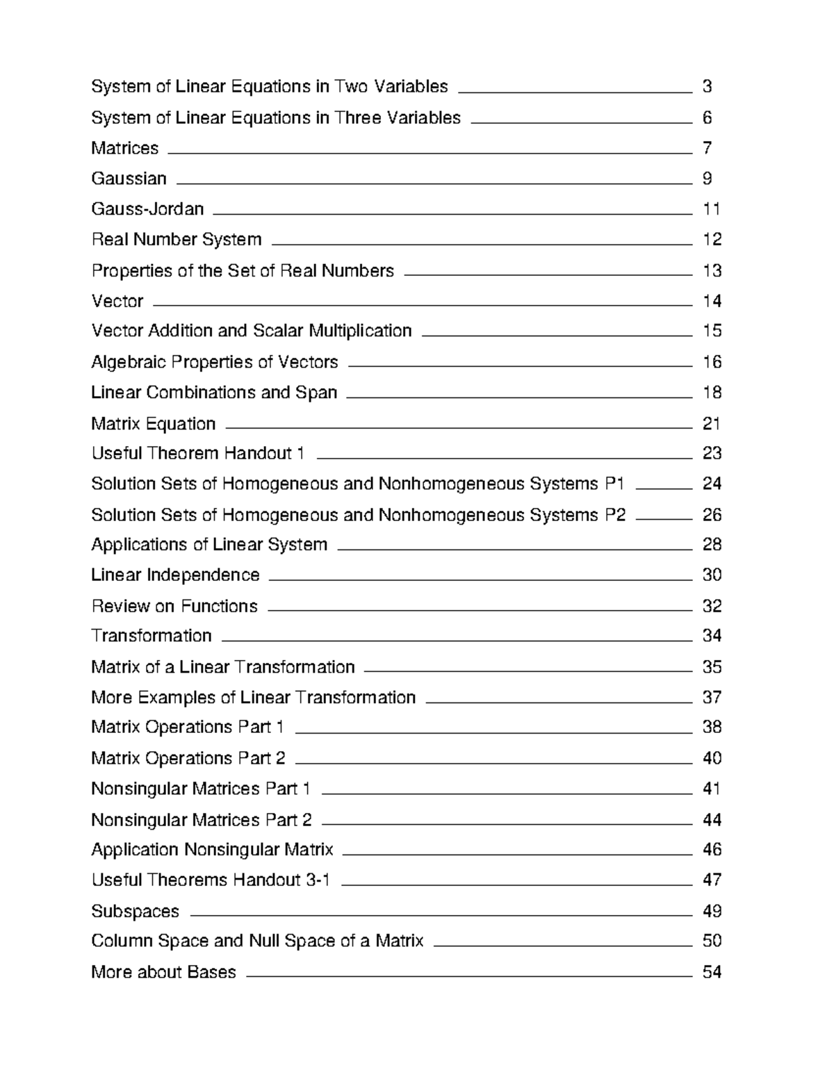All sheets - The lecture notes - System of Linear Equations in Two ...
