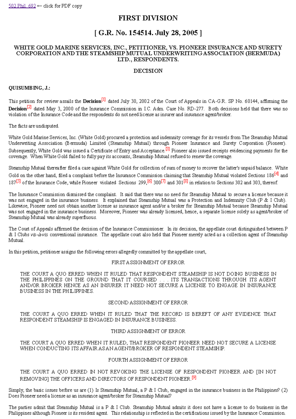 G.R. No. 154514: White Gold Marine Services, Inc. vs. Pioneer Insurance ...