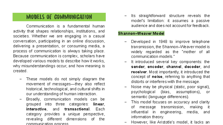 Models of Communication: Understanding Linear, Interactive, and ...