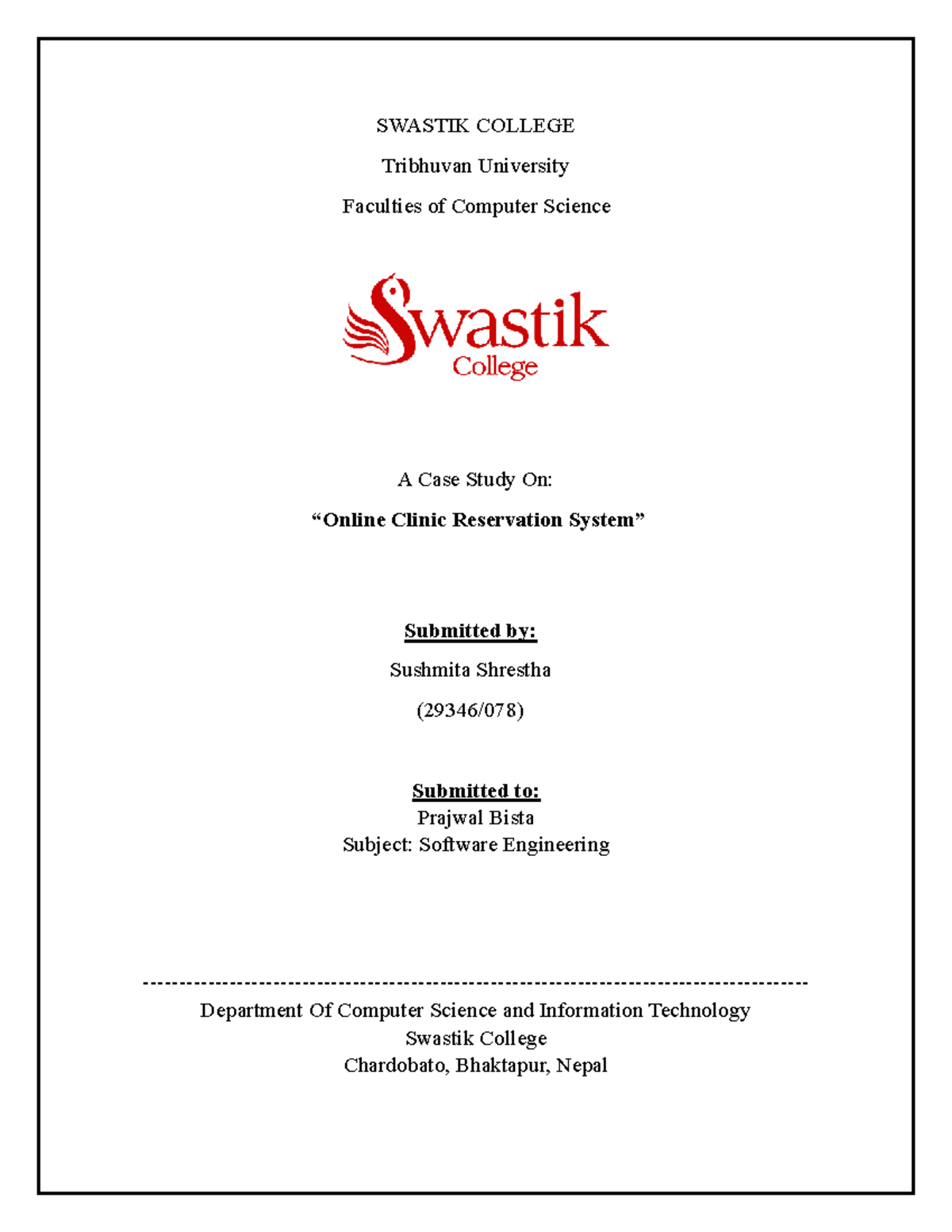 Report of SE sushmita - Software Engineering - SWASTIK COLLEGE ...